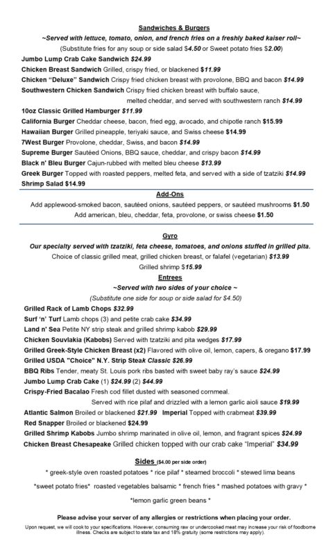 All Day Menu | 7 West Bistro