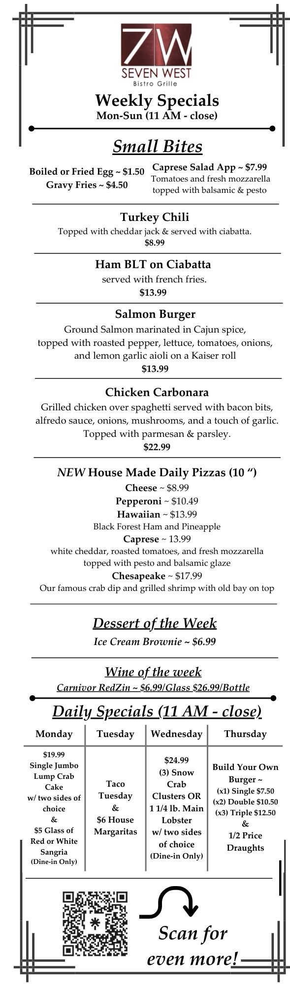 All Day Menu | 7 West Bistro