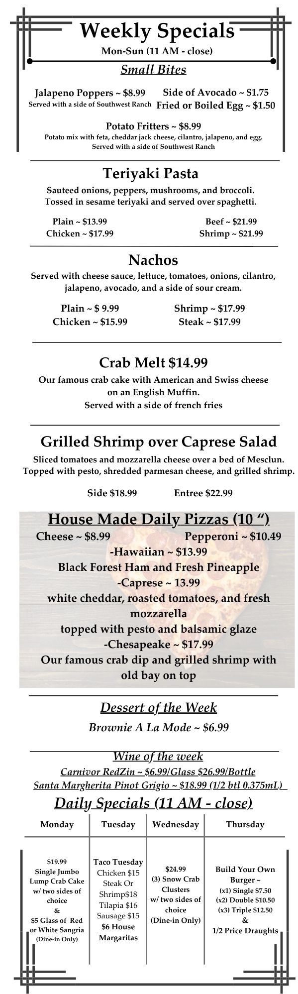 7 West Menu | 7 West Bistro